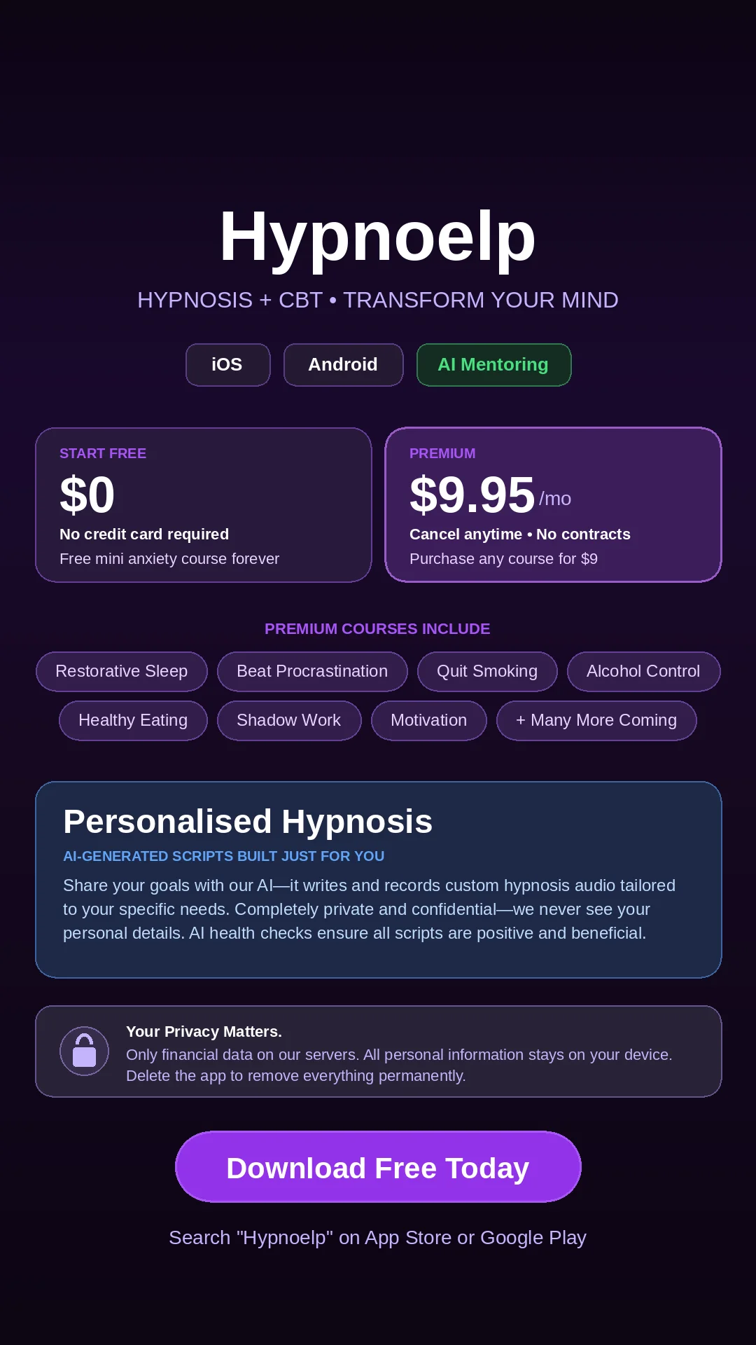 Hypnoelp — Hypnosis + CBT • Transform Your Mind